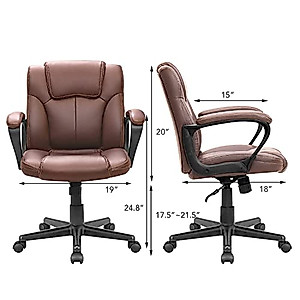 Shahoo Executive Office Chair Mid Back Swivel Computer Task, Ergonomic Leather-Padded Desk Seats with Lumbar Support,Armrests, Light Brown