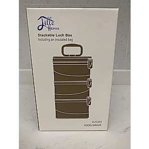Lille Home Stackable Stainless Steel Thermal Compartment Tiffin Lunch/Snack Box, 3-Tier Insulated Bento/Food Container with Lunch Bag and Utensils, 88 OZ (Beige)