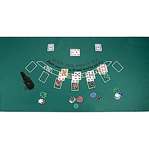 Brybelly Casino Night 4-in-1 Felts Only -Blackjack, Craps, Roulette and Texas Hold'em Table Felt Only- Green Felt Double Sided Casino Tabletop Gaming Mat- 18" x 36" - Perfect for Casino Game Night