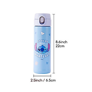 MINISO Disney Lilo and Stitch Insulated Bottle 420ml Stainless Steel Water Bottle Leak-Proof with Locking Spout Cover Hot or Cold Water for Travel Sport