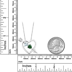 Gem Stone King 925 Sterling Silver Sky Blue Aquamarine and Green Simulated Emerald Heart and Arrow Pendant Necklace For Women (0.73 Cttw, with 18-Inch Chain)