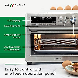 VAL CUCINE 10-in-1 Smart Air Fryer - Extra-Large Convection Countertop Toaster Oven - Brushed Stainless Steel Finish - 26.3 QT/25 L