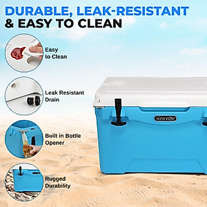 SereneLife Ultra-Tough 35-Quart Rotomolded Cooler Box, Holds Upto 63 Cans, Keeps Ice Up to 5 Days, Heavy-Duty Insulated Portable Ice Chest Box, Ideal for Camping, Beach, and Outdoor Adventures
