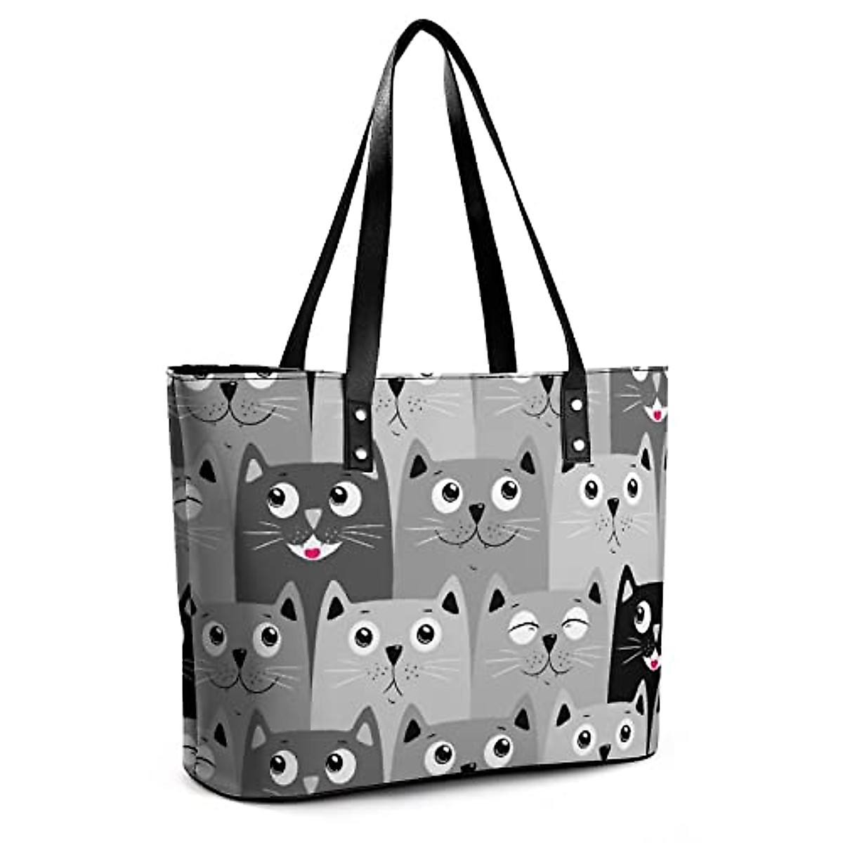 Womens Handbag Cats Pattern Leather Tote Bag Top Handle Satchel Bags For Lady