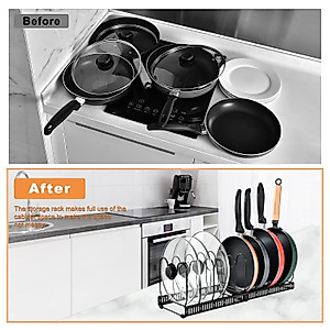 aceyoon Expandable Pots and Pans Organizer Under Cabinet with 10 Adjustable Compartment, Kitchen Pot Lid Organizer, Pan Rack Holder for Kitchen Cabinet Pantry Cookware Baking Frying Rack