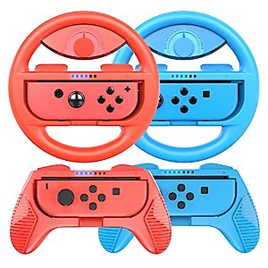 Switch Steering Wheel Grips for Switch Controller & Joycon Hand Grips 4 Pack for Mario Kart 8 Deluxe,Accessories Racing Wheel Kit Grips(Blue &Red)
