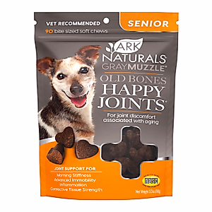 ARK NATURALS Gray Muzzle Old Dogs! Happy Joints! Vet Recommended to Support Cartilage and Joint Function, Glucosamine, 90 Soft Chews,Orange