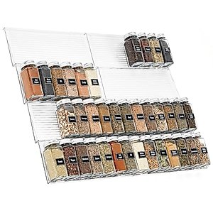 Lifewit Plastic Adjustable Spice Drawer Organizer, Expandable Spice Rack for Countertop, Jar Storage Tray for Condiment, Seasoning, Syrup,Liquor, Medicine for Kitchen, Pantry, Set of 8, Clear