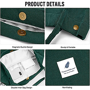 Ndeno Women Tote Bags Grocery Shoulder Bag Corduroy with Inner Pocket for Work Beach Lunch Travel Shopping Shopper Handbags (Green)