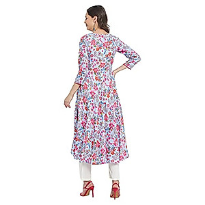Tissu Women's Rayon Light Blue & Pink Printed A-Line Kurta 2156_Light Blue_XS
