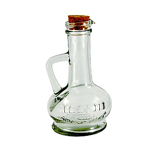 Grant Howard Mason Olio Amphora Glass Cruet with Cork Top and Handle, 9 oz Oil Bottle, Clear