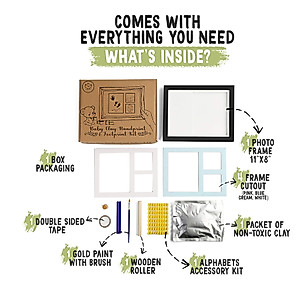 Newborn Baby Keepsake Set Bundle - Baby First 5 Years Memory Book & Baby Handprint Footprint Keepsake Photo Frame - Baby Nursery Art Kit and Journal For Baby Boys & Girls