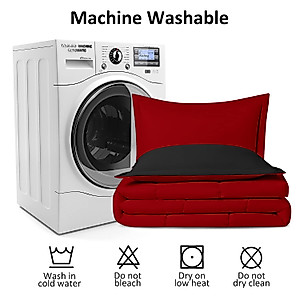 LOVTEX 2PCS Twin Size Comforter Sets - Ultra Soft Washed Microfiber Comforter Sets for Twin Size Bed - Reversible Down Alternative Comforter with 1 Pillow Sham(Red/Black)