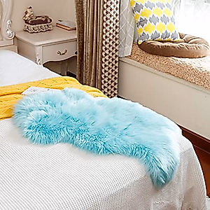 LBYCCO Luxury Soft Faux Sheepskin Rug,Fluffy Area Rug Shag Rug for Bedroom Kids Room Fur Rug, 2x3ft (Sheepskin Shape) (2x3, Sky Blue)