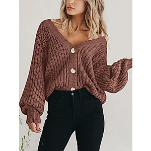 PRETTYGARDEN Solid Color Casual Womens Fall Fashion 2023 Open Front Short Chunky Cardigan Sweaters for Women Soft Outwear (Coffee,Small)