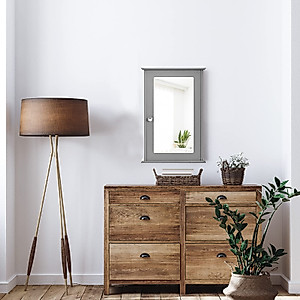 Dual-use Wall Mount Mirror w/Adjustable Shelf, Vanity Storage Bathroom, Living Room or Entryway Medicine Cabinets, Small, Grey