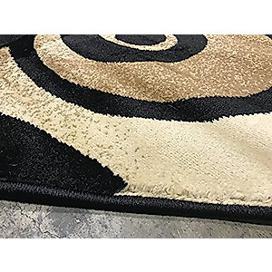 Bellagio Modern Octagon Contemporary Area Rug Black Swirl Design 341 (4 Feet X 4 Feet )