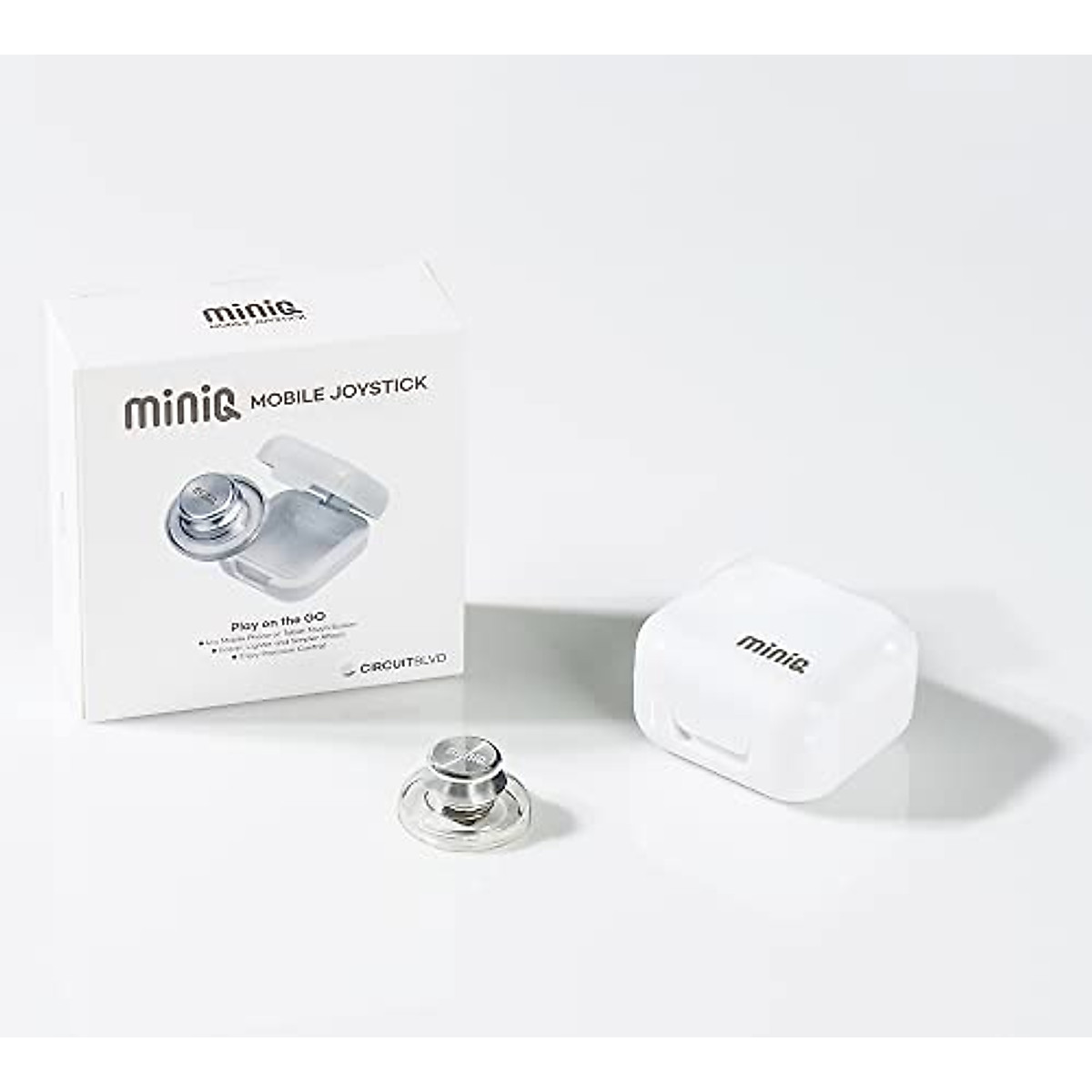 MiNiQ Mobile Phone Game Joystick for iPhone iPad Android Smartphone Tablet Gaming Control with White Solid Vanity Mirror Carrying Case