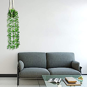 Artflower Artificial Hanging Eucalyptus Plants in Pots 2 Pack Fake Plastic Greenery Vines with Hanging Baskets for Home Shelve Indoor Outdoor Wall Wedding Garden Home Office Garland Decor