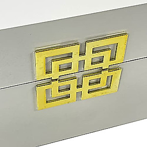 Galt International Storage Boxes - Large & Small Decorative Storage Box w/ Hinged Lid - Classic Design Wood Decor Boxes with Geometric Opening Clasp - Home & Office Storage - Set of 2 (White + Gold)