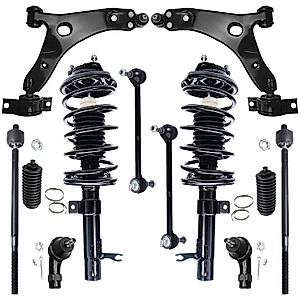 Detroit Axle - Front End 12pc Suspension Kit for 2000-2004 Ford Focus 2001 2002 2003, 2 Ready Struts, 2 Lower Control Arms Ball Joints, 4 Inner & Outer Tie Rods, 2 Sway Bar Links, 2 Boots Replacement