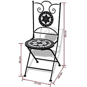 ShopHome| 2 Piece Folding Bistro Chairs | Mosaic Indoor Outdoor Bistro Chairs | Mosaic Black Iron Outdoor Dining Chairs | Folding Patio Ceramic Chairs for Garden, Yard or Lawn| Black