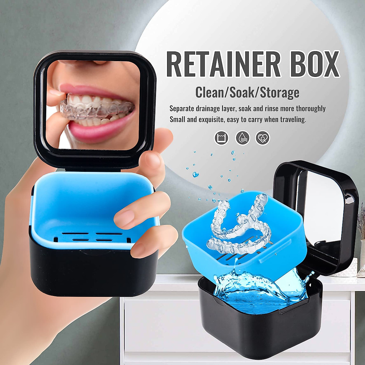 TAOHIHI Retainer Case,Mouth Guard case, Cleaning Crystals,Mouth Guard case, Aligner - White