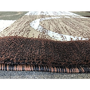 Americana Modern Octagon Contemporary Geometric Area Rug Brown & Green Design 1497 (4 Feet X 4 Feet)