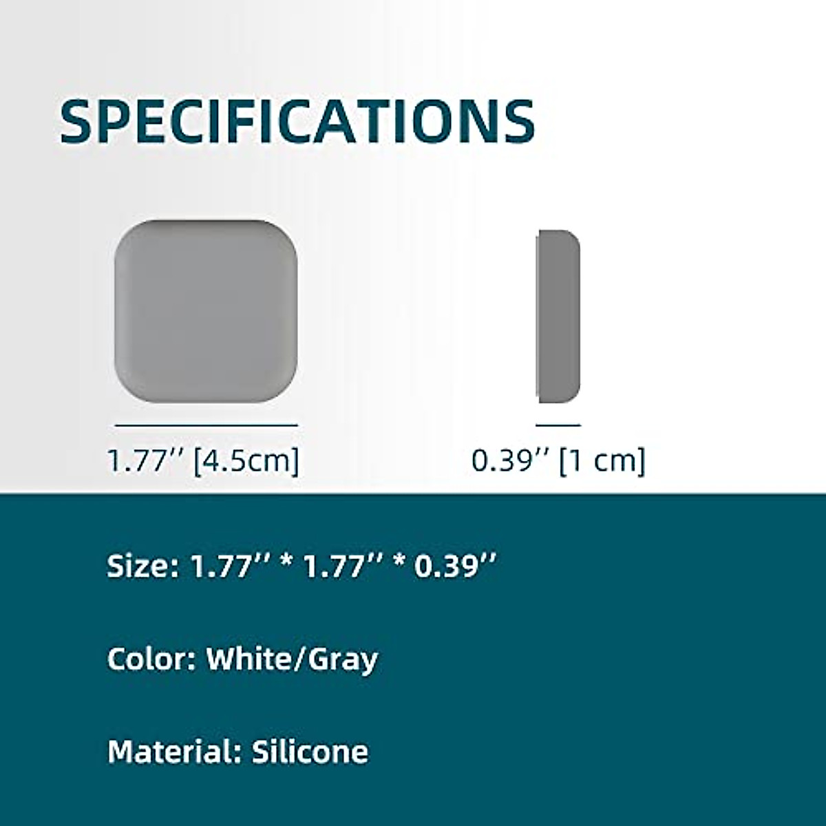 [4 Pack] [White&Gray] Door Stoppers Wall Protector Square 1.77 Inch Silicone Strong Adhesive Tape Shock Absorbent Wall Shield Door Slamming Silencer for Door Handle Furniture Protectors Rubber