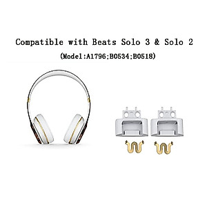 Replacement Headband Hinge Clip Cover + Pin Repair Parts Kits Set Accessories Fit for Beats Solo3 Wireless Solo2 Wireless Over-Ear Headphones (White)