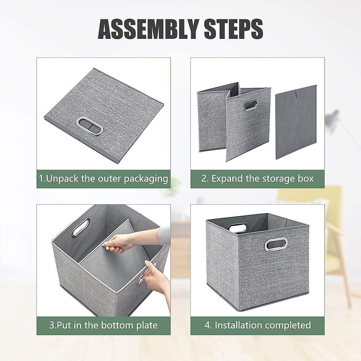 Muranana Fabric Cube Organizer Box, 2Packs 11inch Foldable Cube Storage Bins Basket, Closet Organizers Box, Home Organizers with Handle for Shelves, Closet, Office, Grey