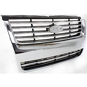 Evan Fischer Grille Assembly Compatible with 2006-2010 Ford Explorer Chrome Shell with Painted Black Insert CAPA With emblem provision Plastic Grille FO1200476C