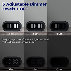 USCCE Small LED Digital Alarm Clock with Snooze, Easy to Set, Full Range Brightness Dimmer, Adjustable Alarm Volume with 5 Alarm Sounds, USB Charger, 12/24Hr, Compact Clock for Bedrooms, Bedside, Desk