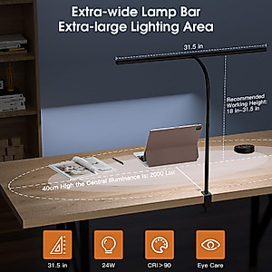 AmazLit Desk Lamp 31.5" W, Desk Lamp for Home Office, Gesture Sensing Desk Light, Monitor Light, Adjustable Color Temperature & Brightness, Table Lamp 24W Brightest, Black