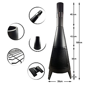 Chiminea Fireplace Outdoor Wood Burning Fire Pit Terrace Stove Garden Decoration with Charcoal Grate and Poker Black