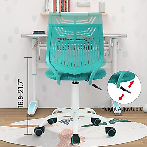FurnitureR Desk Chair Armless Home Office Task Chair with Mesh Padded Cushion Swivel Study Chair with Rolling Wheels for Kids Teens Children, Turquoise