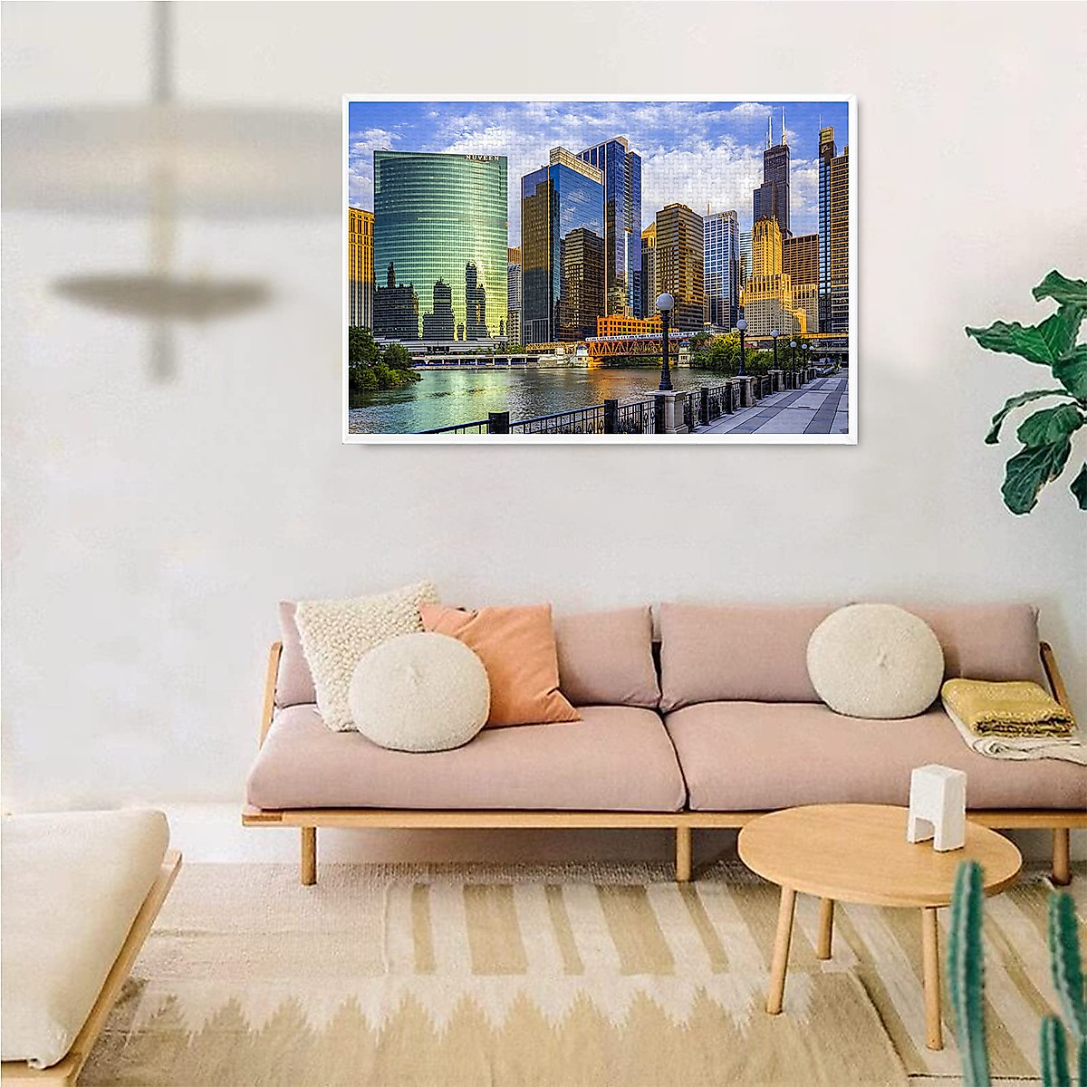 Jigsaw Puzzle 1000 Piece Chicago City Illinois Buildings Classic Puzzle DIY Kit Wooden Toy Unique Gift Home Decor