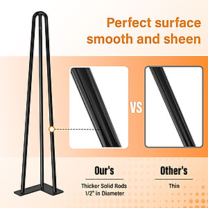 WINSOON 16 Inch Hairpin Legs Thicker 3-Solid Rods 1/2'' in diameter,880lbs Load Capacity, Set of 4 Metal Hairpin Table Legs DIY Projects for Coffee Table Legs, End Table,Desk,Dining,Bench,Night Stands