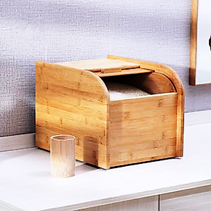 Wooden Rice Container Storage Rice Dispenser Rice Storage Containers with Sliding Lid and Measuring Cup ,Large Wooden Cereal Dispenser Bamboo Rice Dispenser for Dry Food in Home and Kitchen (Capacity: