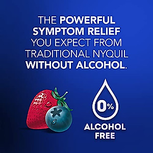 Vicks NyQuil ALCOHOL FREE Cold & Flu Relief Liquid Medicine, Powerful Multi-Symptom Nighttime Relief For Headache, Fever, Sore Throat, Sneezing, Runny Nose And Cough, Berry Flavor, 12 FL OZ