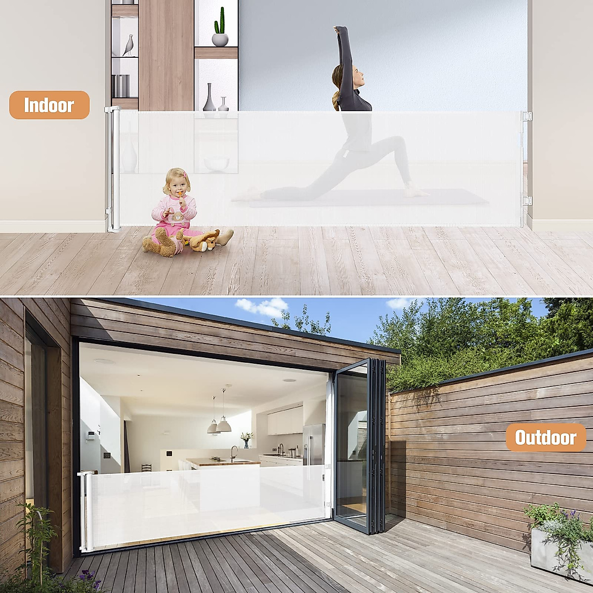 155 Inch Extra Wide Retractable Baby Gates Extra Wide Baby Gate for Large Openings Extra Long Baby Gate Indoor Extra Large Baby Gate Retractable Dog Gates for Doorways Pet Gate Outdoor Gates for Decks