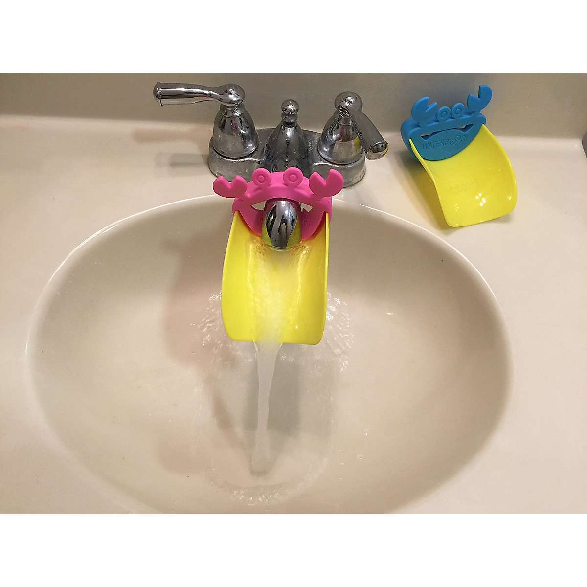 Tasom Faucet Extender for Toddlers, Kids, Babies - Sink Handle Extender for Children, Allows Them to Reach the Water - Durable and Safe Faucet Extension Attachment (Yellow/Pink - 1 Pack (Crab Design))