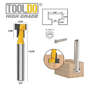 TOOLDO Keyhole Router Bit Set- 1/4 Inch Shank Router bits，5 pcs Router Bit Set 5/16&3/8 & 1/2 &5/8 &7/16 Inch Blade Diameter