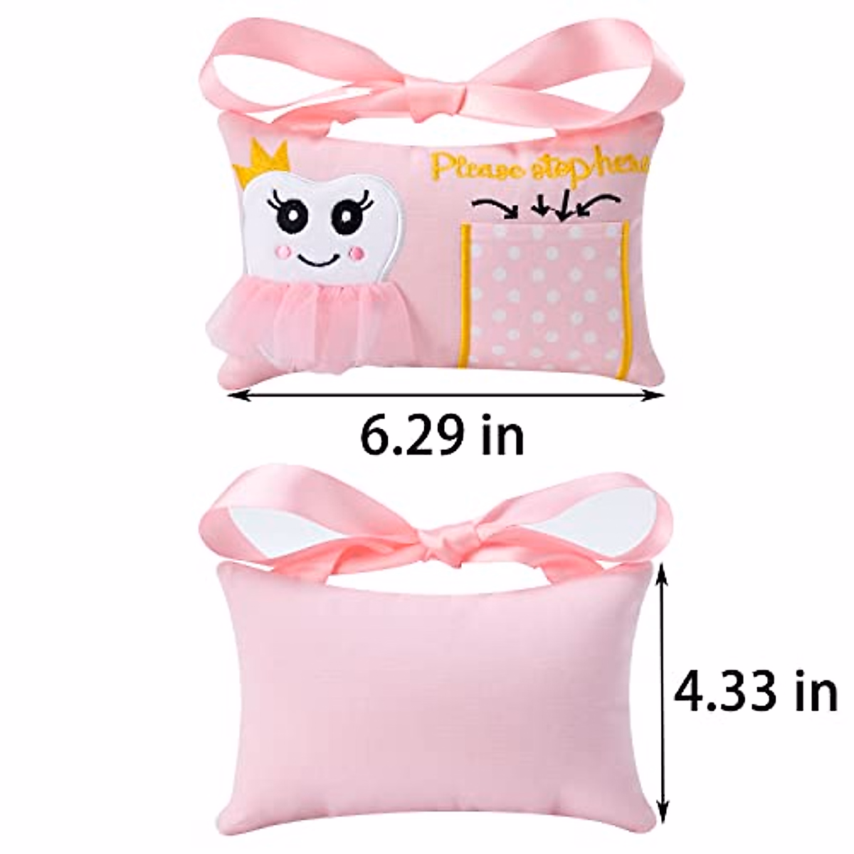 free-space Tooth Fairy Pink Ballerina Embroidered Tooth Fairy Pillow with Pocket Kids Keepsake Gift (Pink)