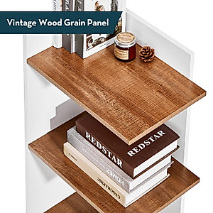 SAYGOER Modern Bookshelf Affordable Wood Bookcase 4 Tiers Tall Storage Shelves Floating Display Shelf Plant Stand for Living Room Home Office Bedroom Organizer，White Walnut