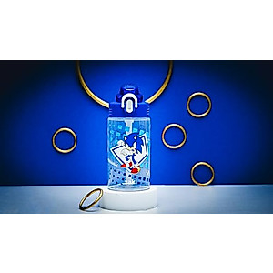 Zak Designs Sage Sonic the Hedgehog Water Bottle For School or Travel, 16oz Durable Plastic Water Bottle With Straw, Handle, and Leak-Proof, Pop-Up Spout Cover (Sonic, Eggman)