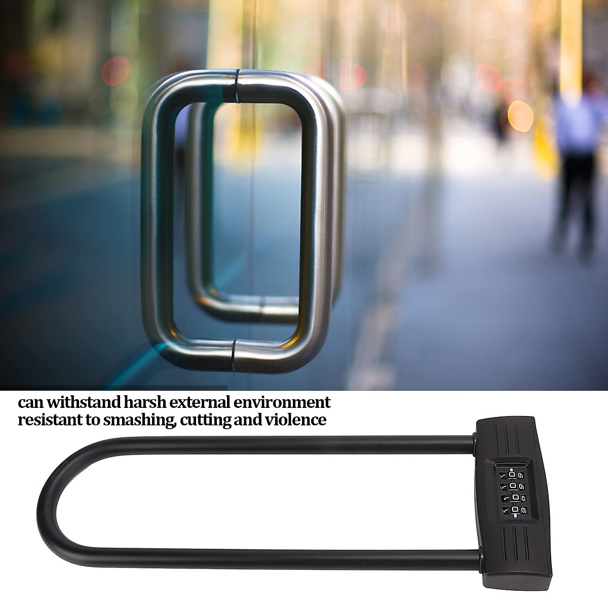 Bike U Lock, Lengthen 4 Digit Combination Resettable Padlock, and Waterproof, Suitable for , Electric Scooter