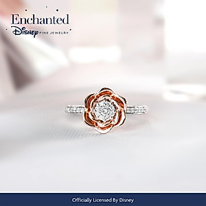 Jewelili Enchanted Disney Fine Jewelry 14K Rose Gold Over Sterling Silver 1/4 Cttw Belle Rose Composite Ring, Size 8