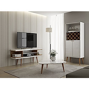Manhattan Comfort Utopia Collection Mid Century Modern TV Stand With Open 3 Open Shelves and Two Open Cubbies, White/Wood