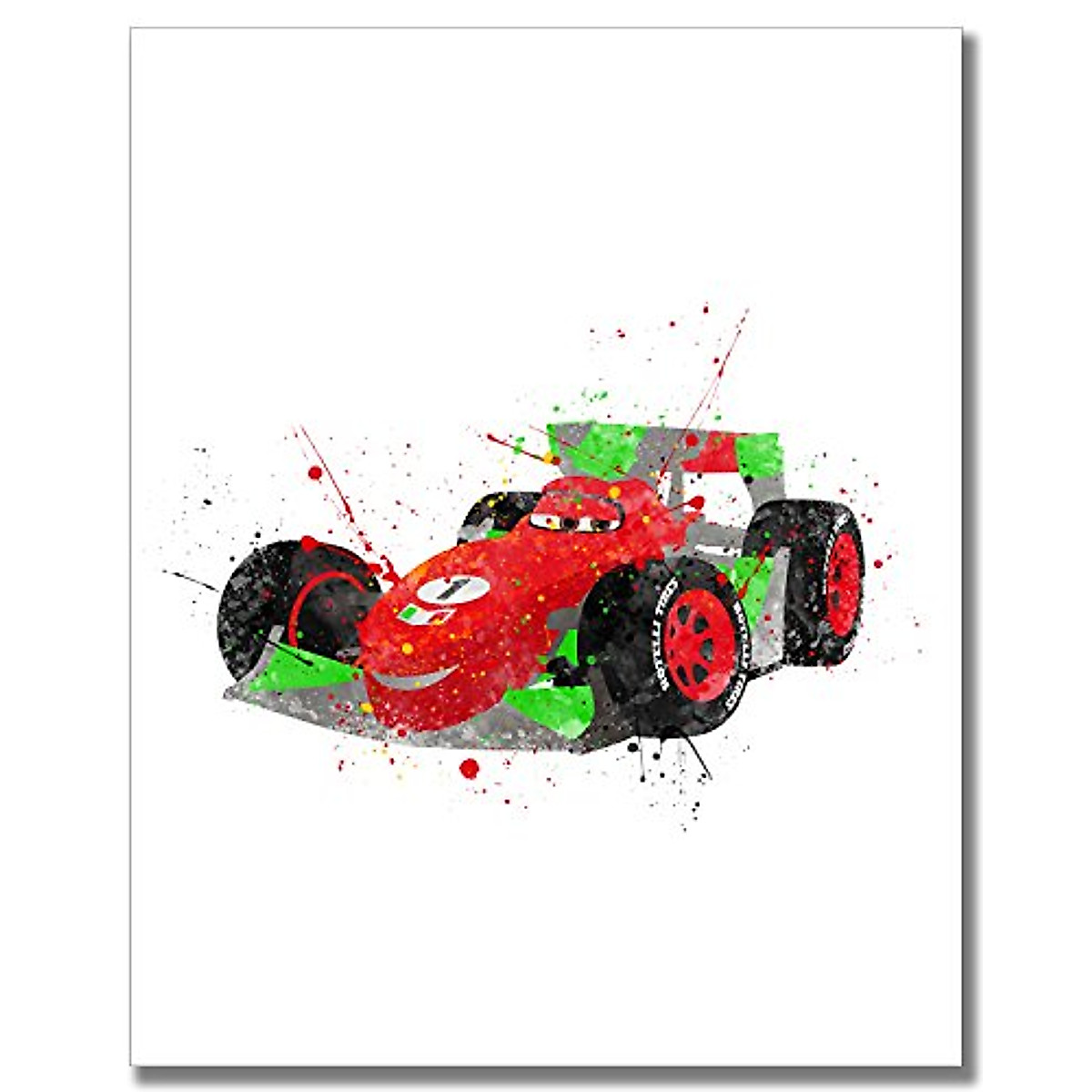 Cars Watercolor Prints - Set of 4 (8 inches x 10 inches) Wall Art Decor Kids Bedroom Photos Lightning McQueen Tow Mater Francesco Bernoulli Sheriff